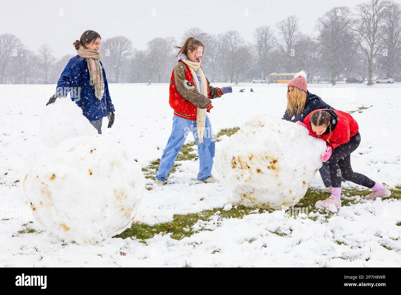 Young women at play in the snow Stock Photo - Alamy
