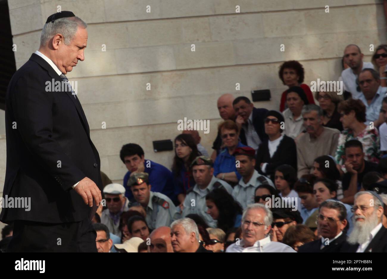 Israeli Prime Minister Benjamin Netanyahu attends a memorial ceremony ...