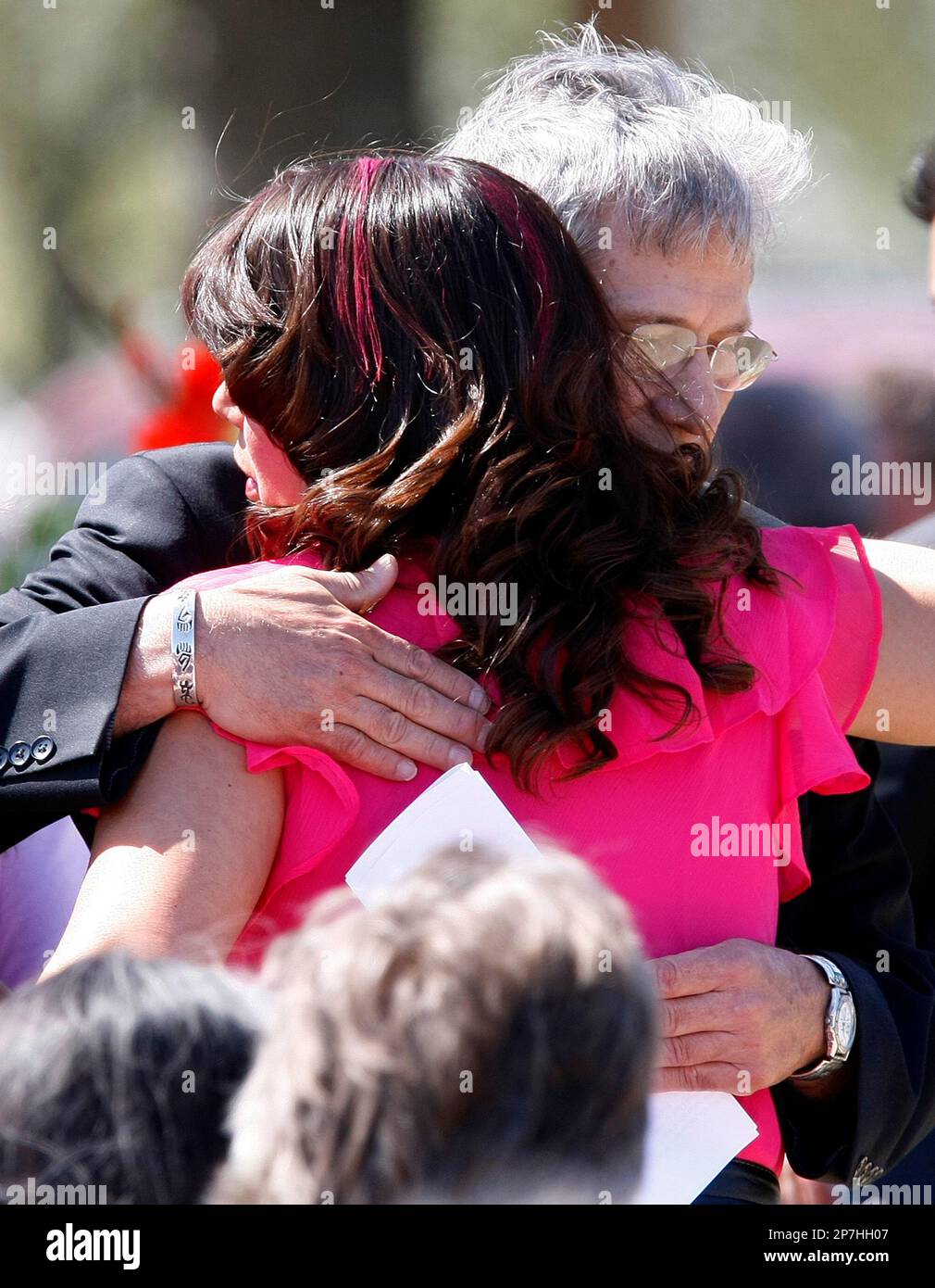 Chad Smith, Cherokee Nation principal chief, hugs Felicia Olaya ...
