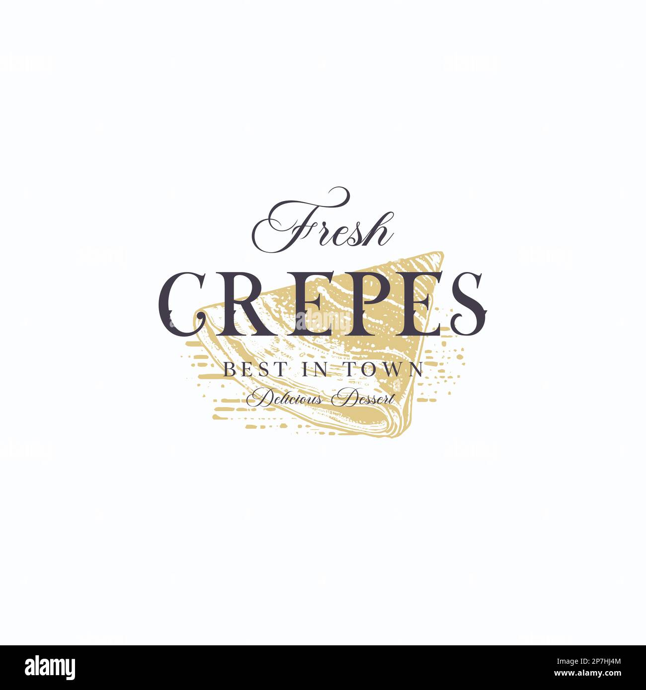 Hand drawn vector french dessert crepes berries sketch. Abstract Sign ...