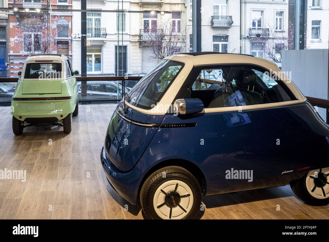 Illustration picture shows an M-cro small Microlino electric car, during a press conference of ...