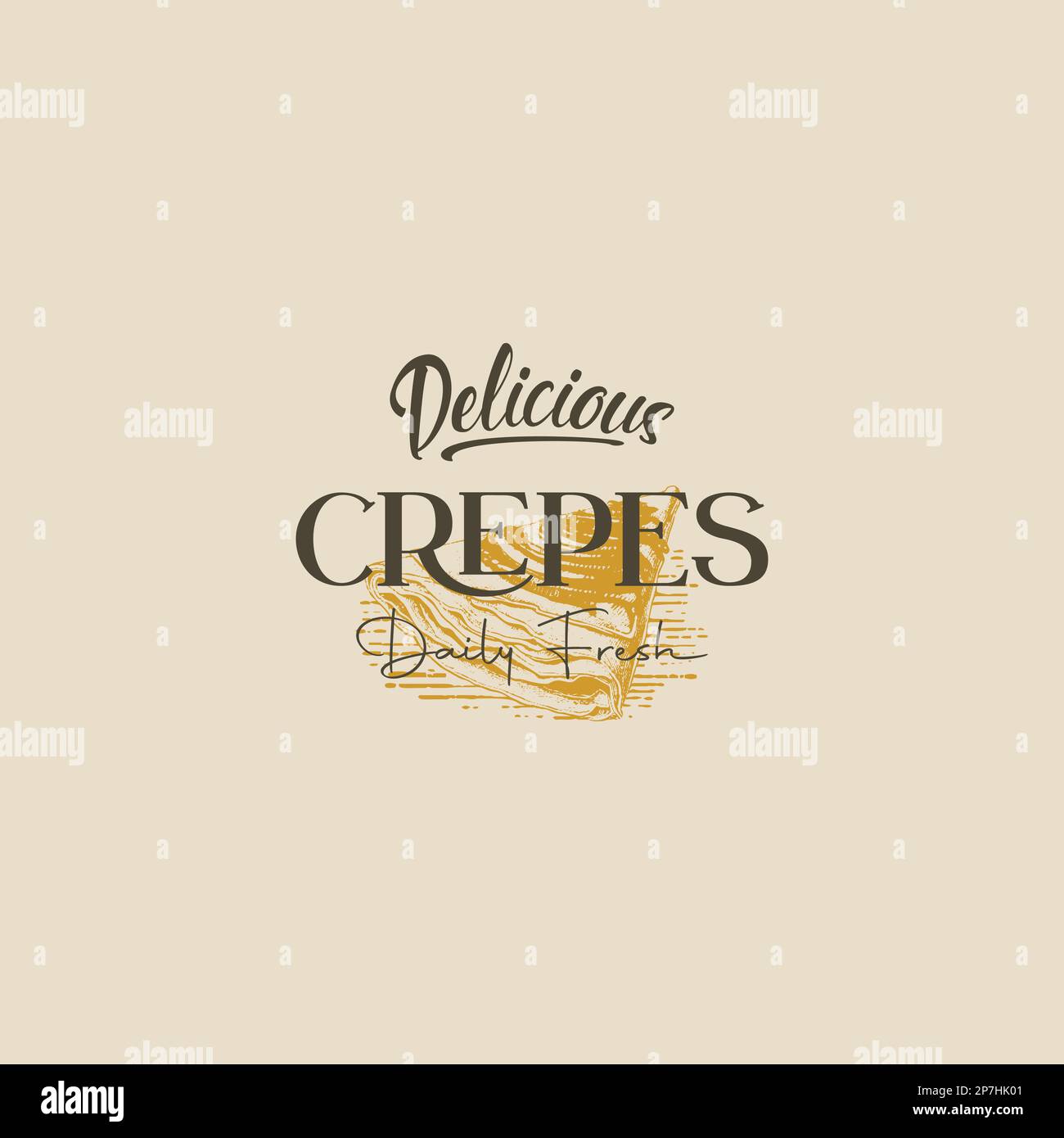 Hand drawn vector french dessert crepes berries sketch. Abstract Sign ...