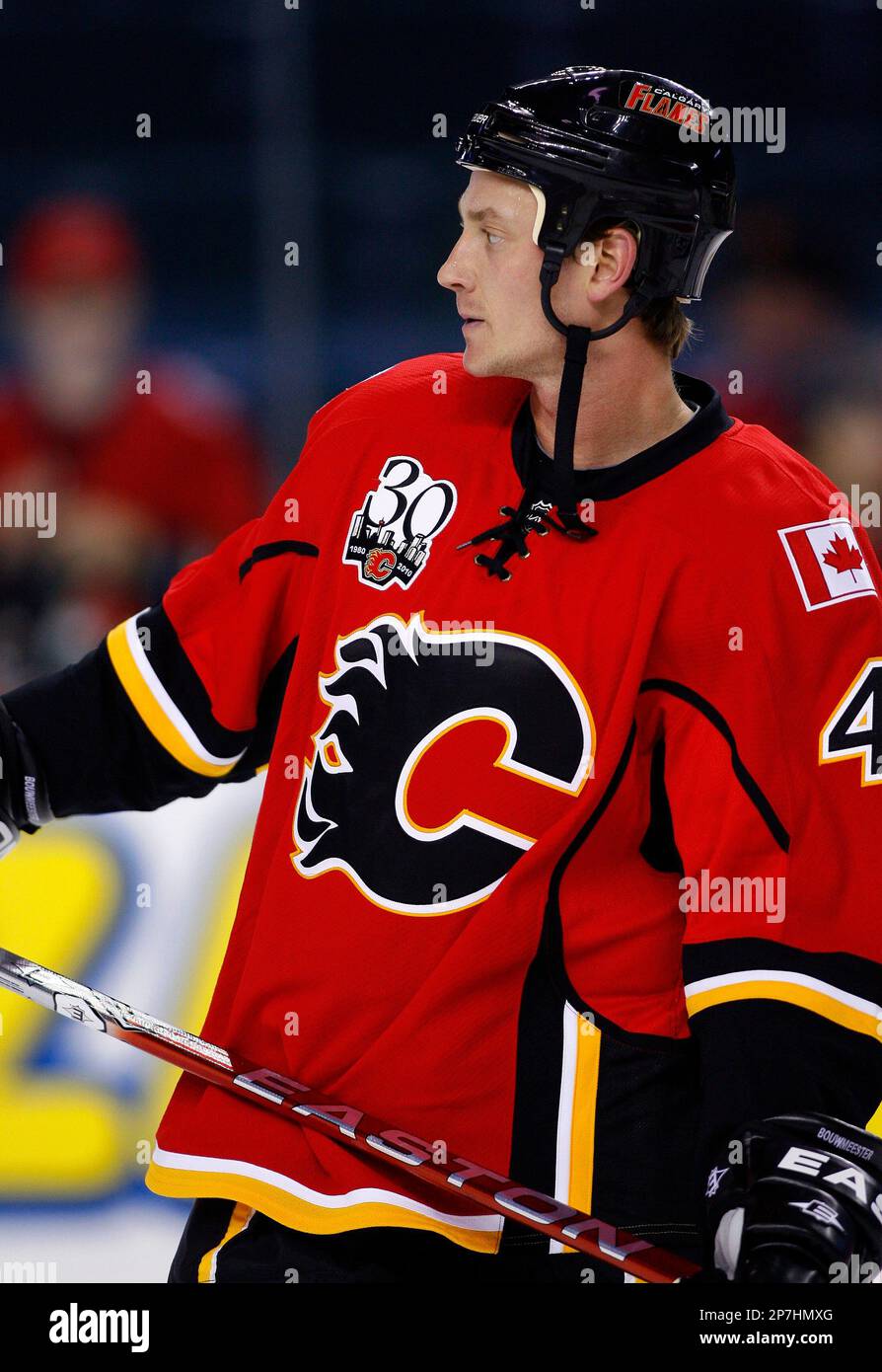 NHL player profile photo on Calgary Flames' Jay Bouwmeester during a ...