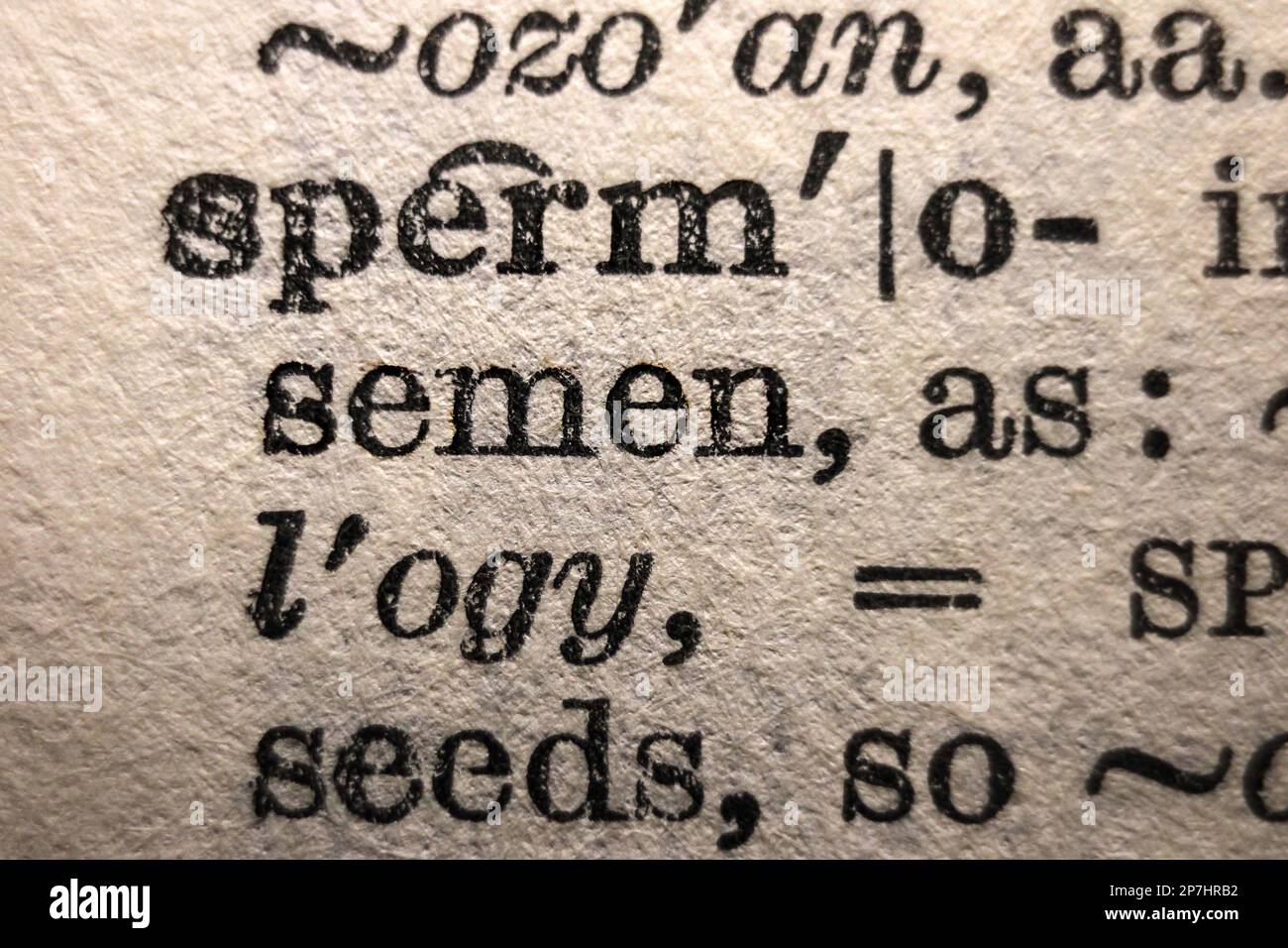 Definition of word sperm on dictionary page, close-up Stock Photo - Alamy
