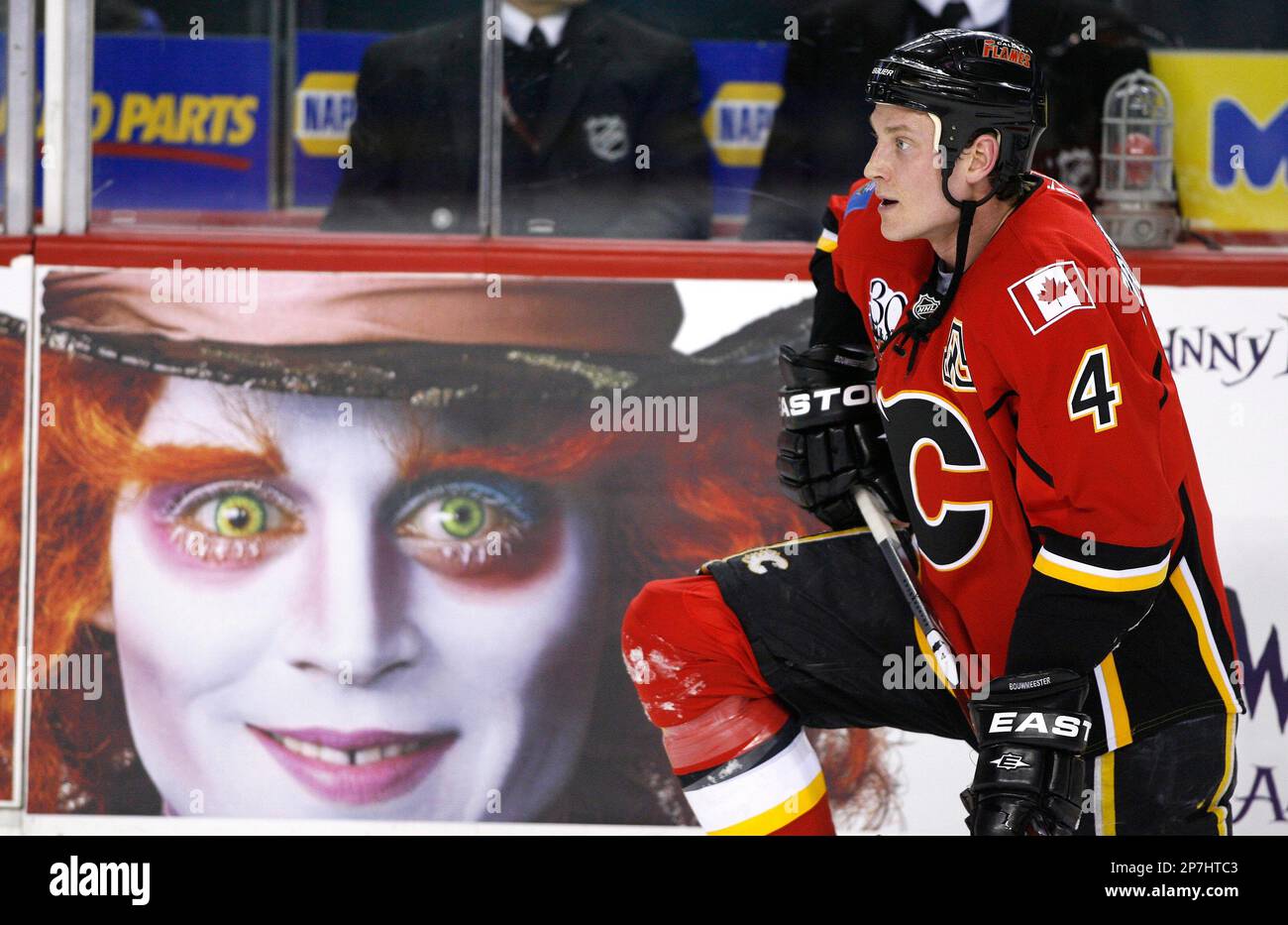 NHL player profile photo on Calgary Flames' Jay Bouwmeester during a ...