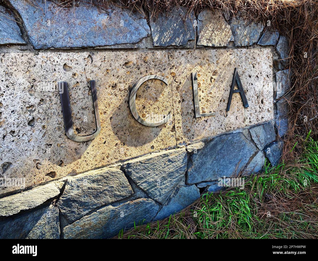 UCLA sign, at entrance of the University of California, Los Angeles ...