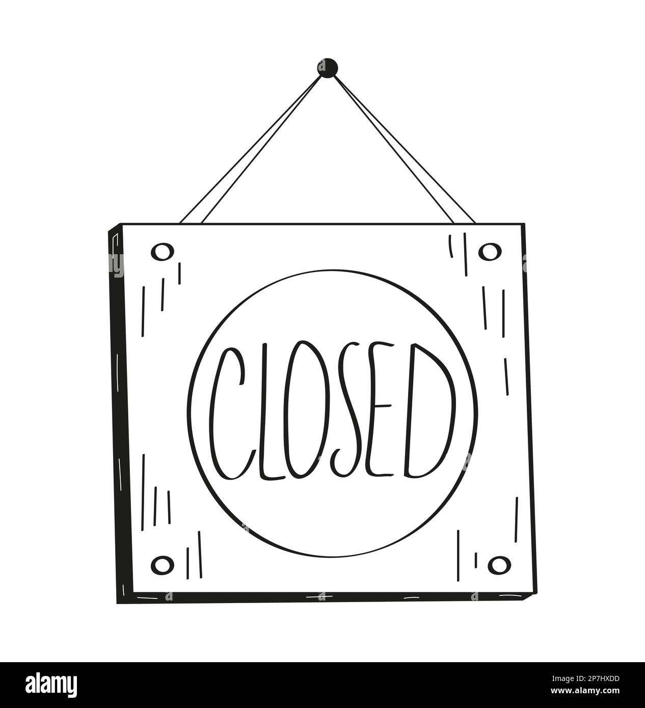 Closed door tag vector hand drawn. Shop door badge illustration in ...