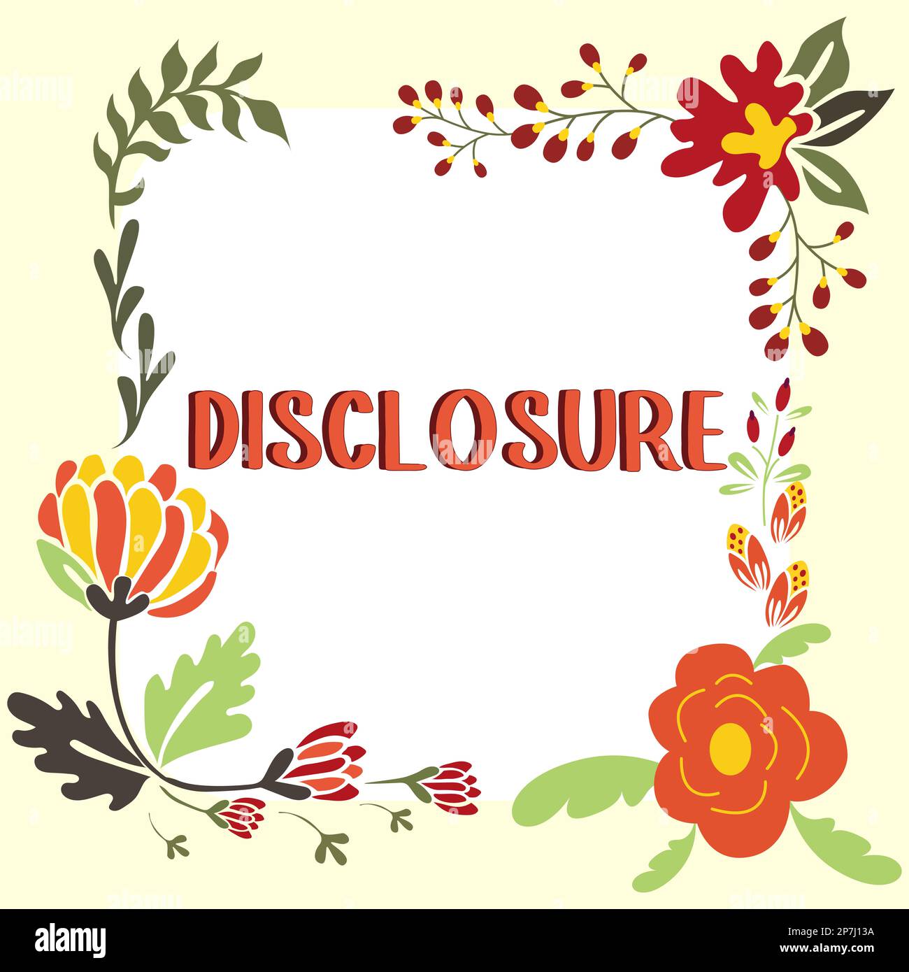 Sign displaying Disclosure. Word Written on The action of making New or ...