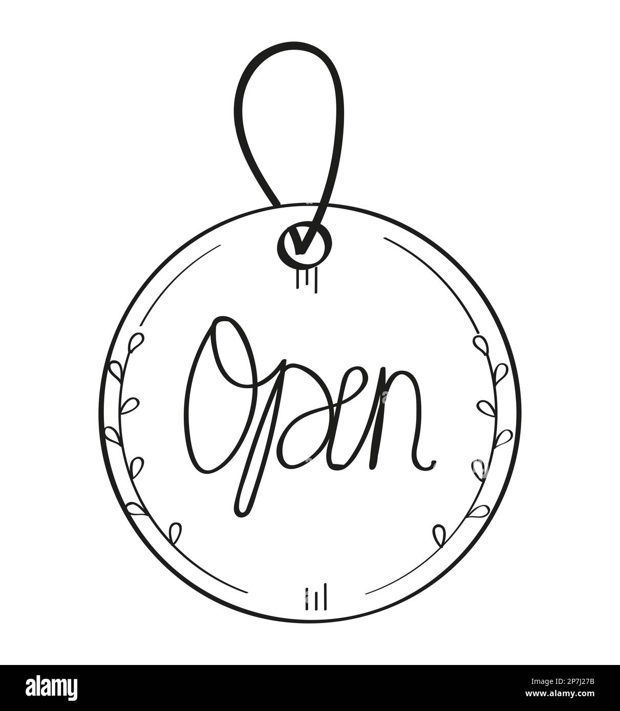 Open door tag vector hand drawn. Shop door badge illustration in doodle ...