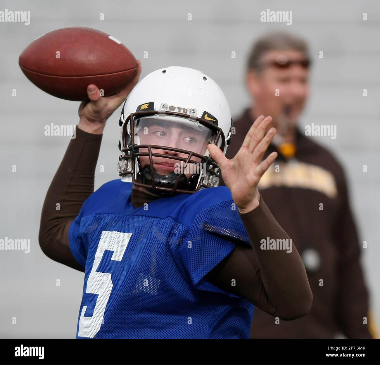 Wyoming sophomore quarterback Austyn Carta-Samuels throws a pass during ...