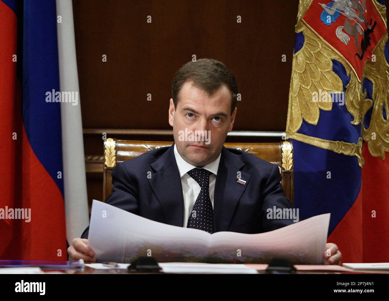 Russian President Dmitry Medvedev seen during a meeting with officials ...
