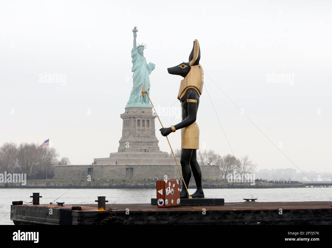 A 25-foot tall replica statue of the Egyptian god Anubis, with a ...