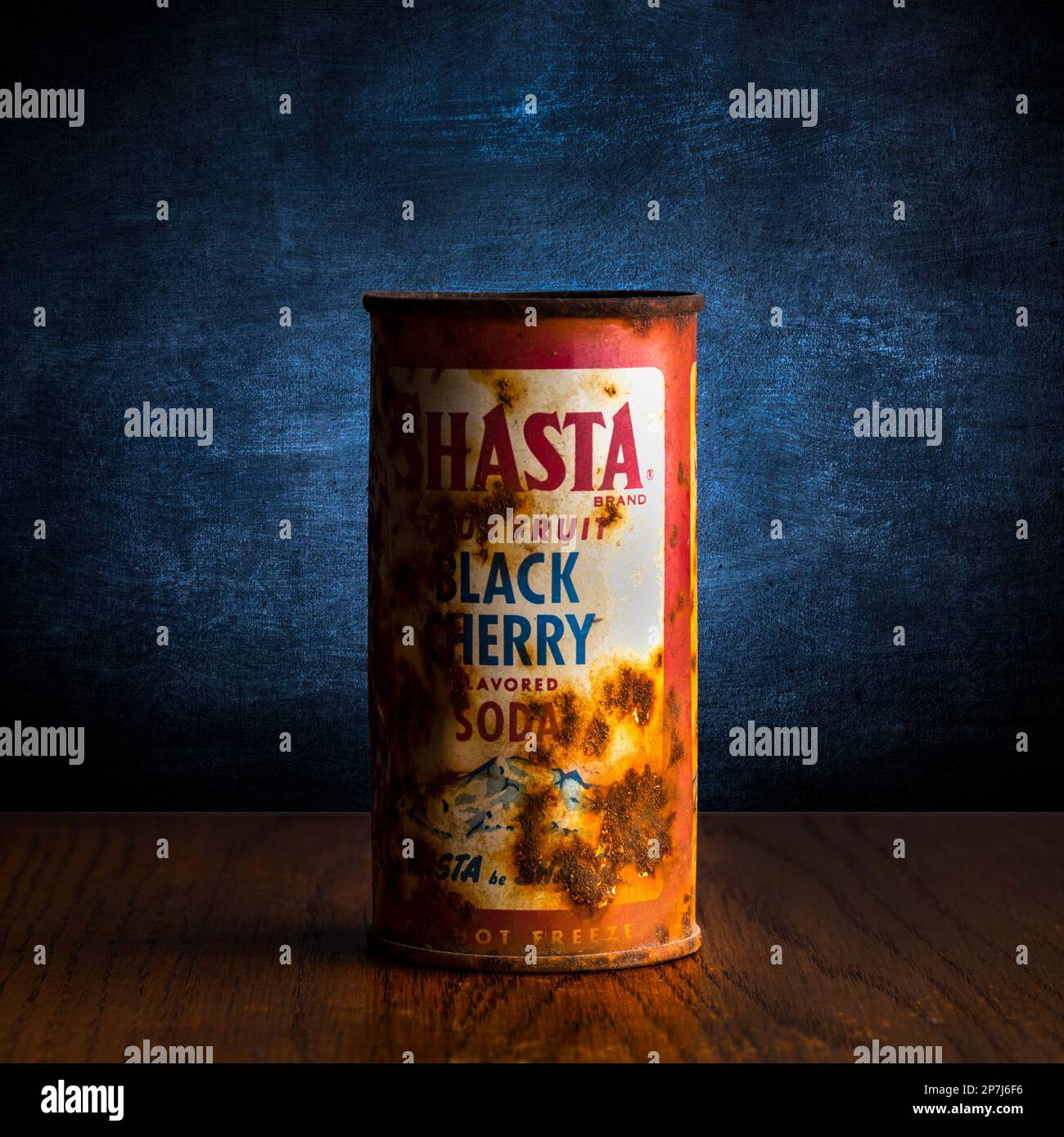 A vintage can of black cherry flavored soda from the brand "Shasta ...