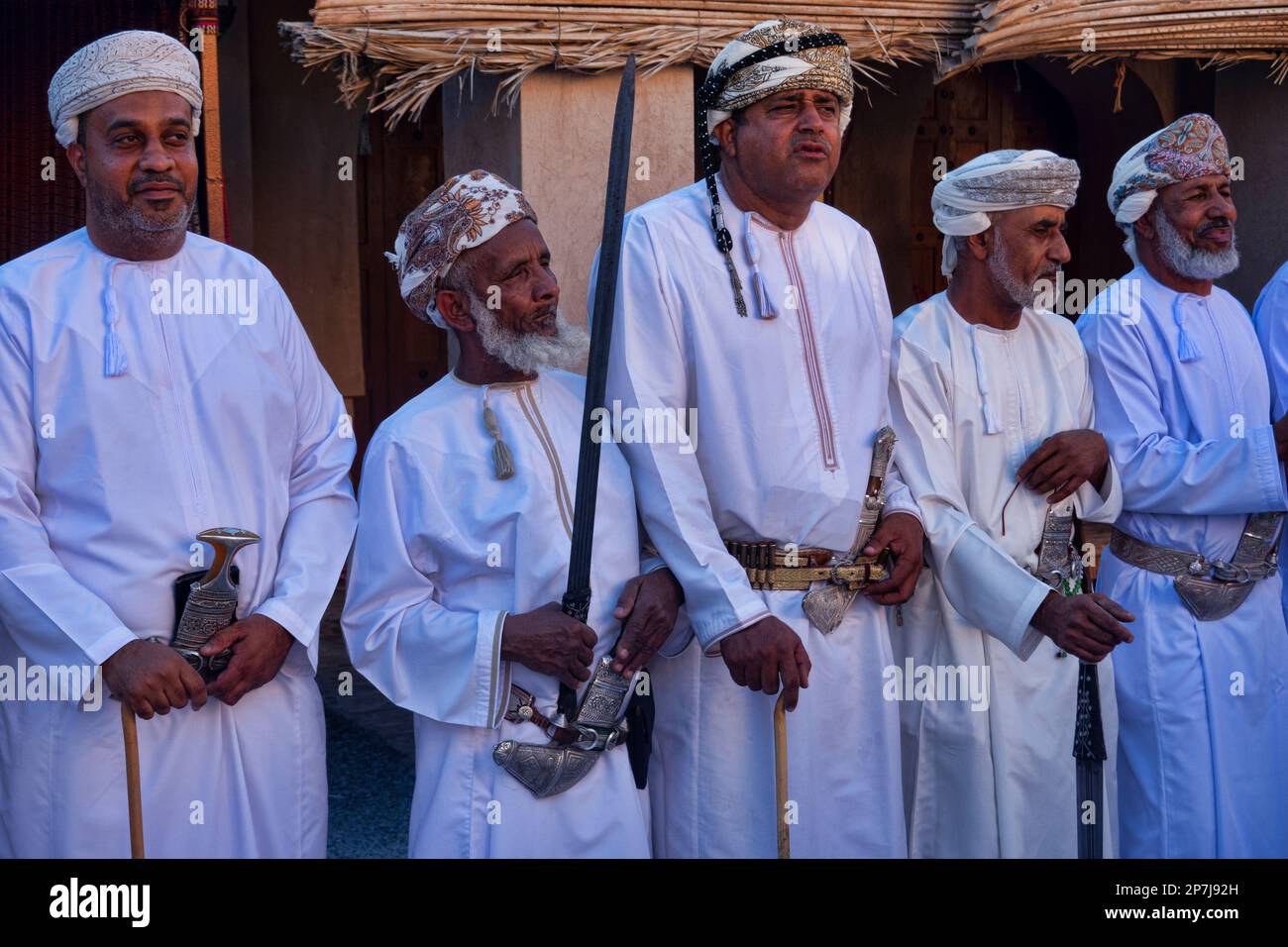 Traditional Omani sword (khanjar) dance, Nizwa, Oman Stock Photo - Alamy