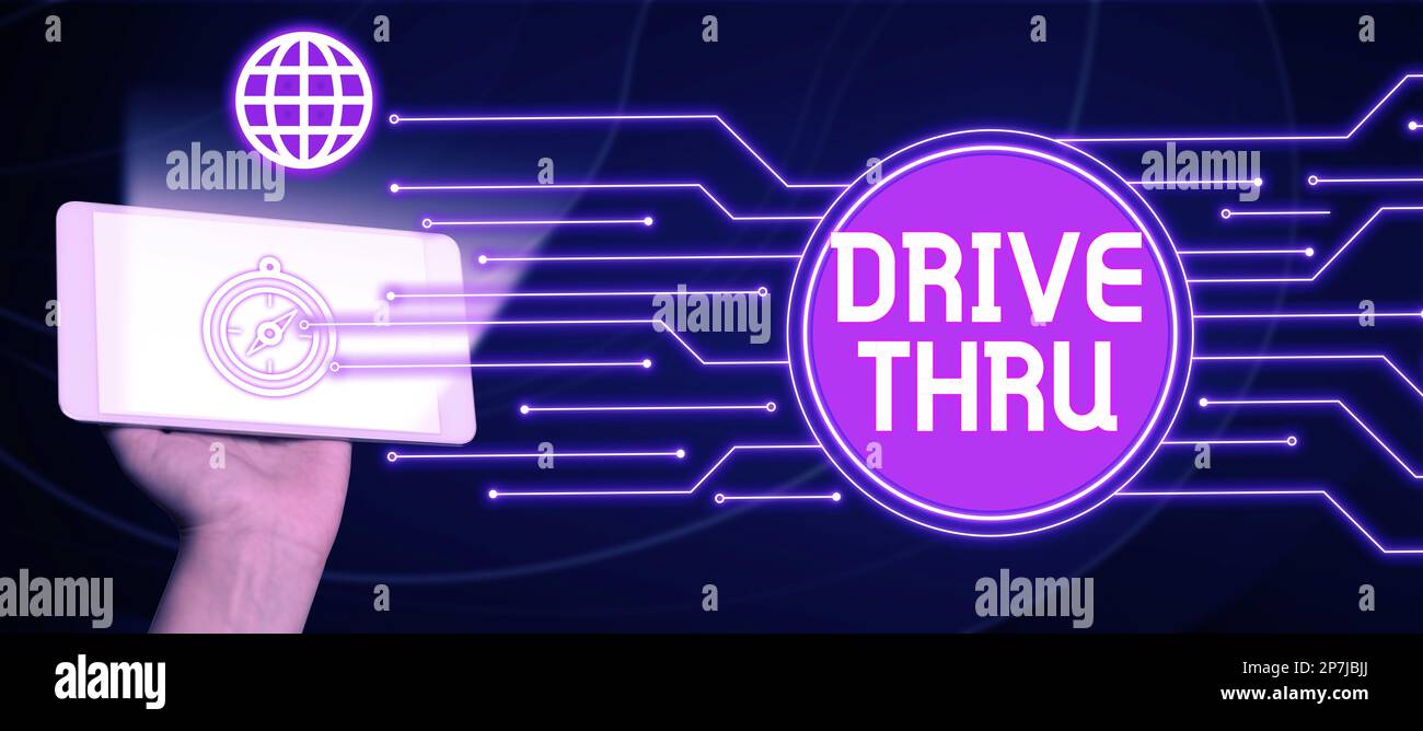 Text caption presenting Drive Thru, Word for place where you can get ...