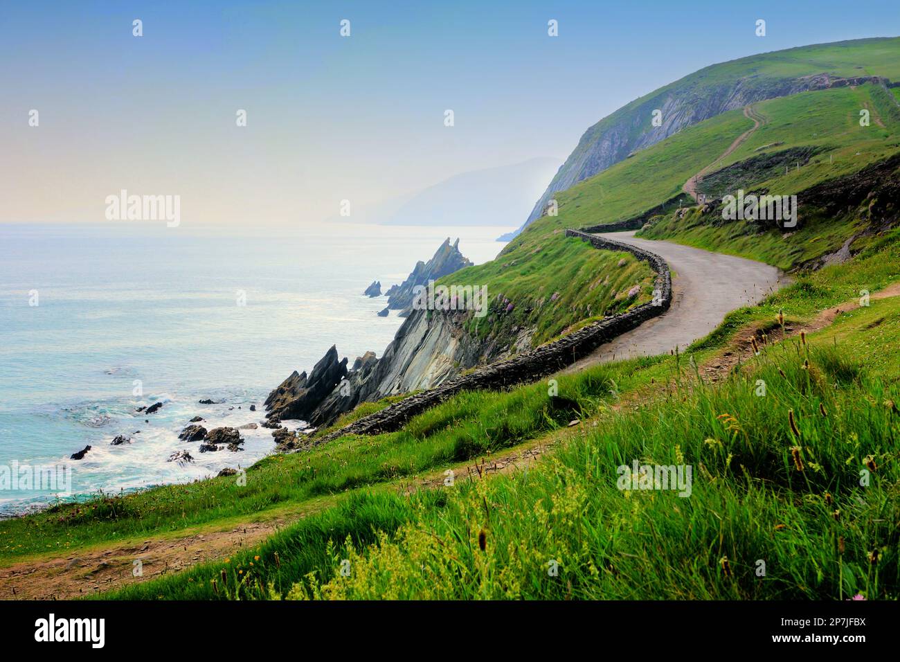 Road along the scenic coast of western Ireland. Slea Head, Dingle ...