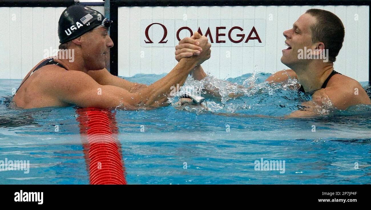 The USA's Jason Lezak, left, tied with Brazilian swimmer, Cesar Cielo ...