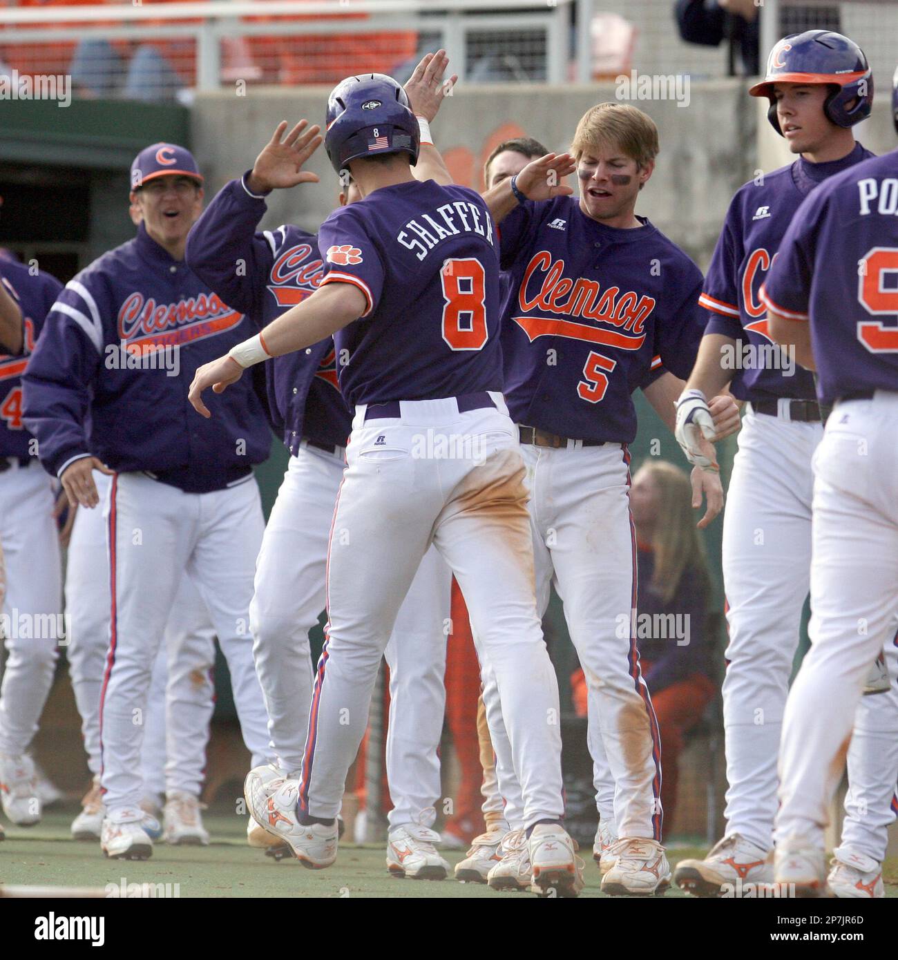 Clemson's Richie Shaffer (8) celebrates with his teammates after ...