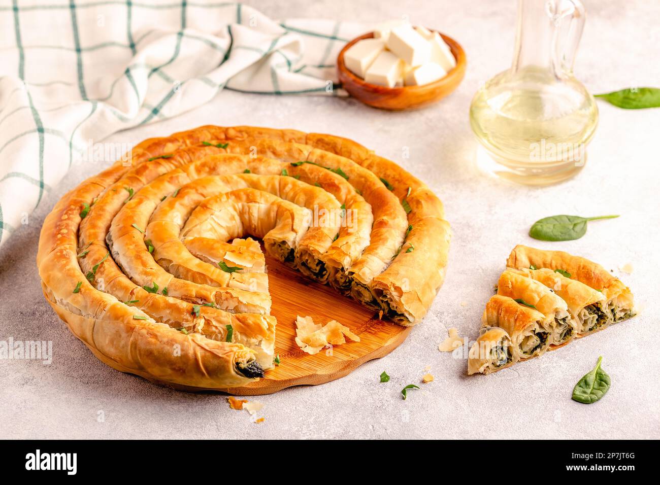 Spanakopita, greek phyllo pastry pie with spinach and feta cheese ...