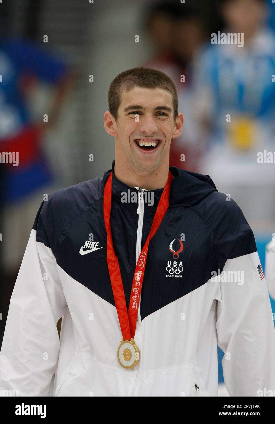 USA's Michael Phelps, all smiles with his 6th Gold medal around his ...