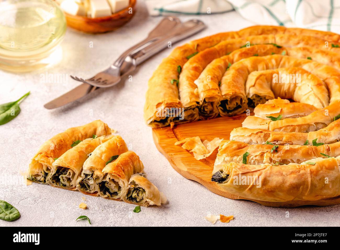 Spanakopita, greek phyllo pastry pie with spinach and feta cheese ...