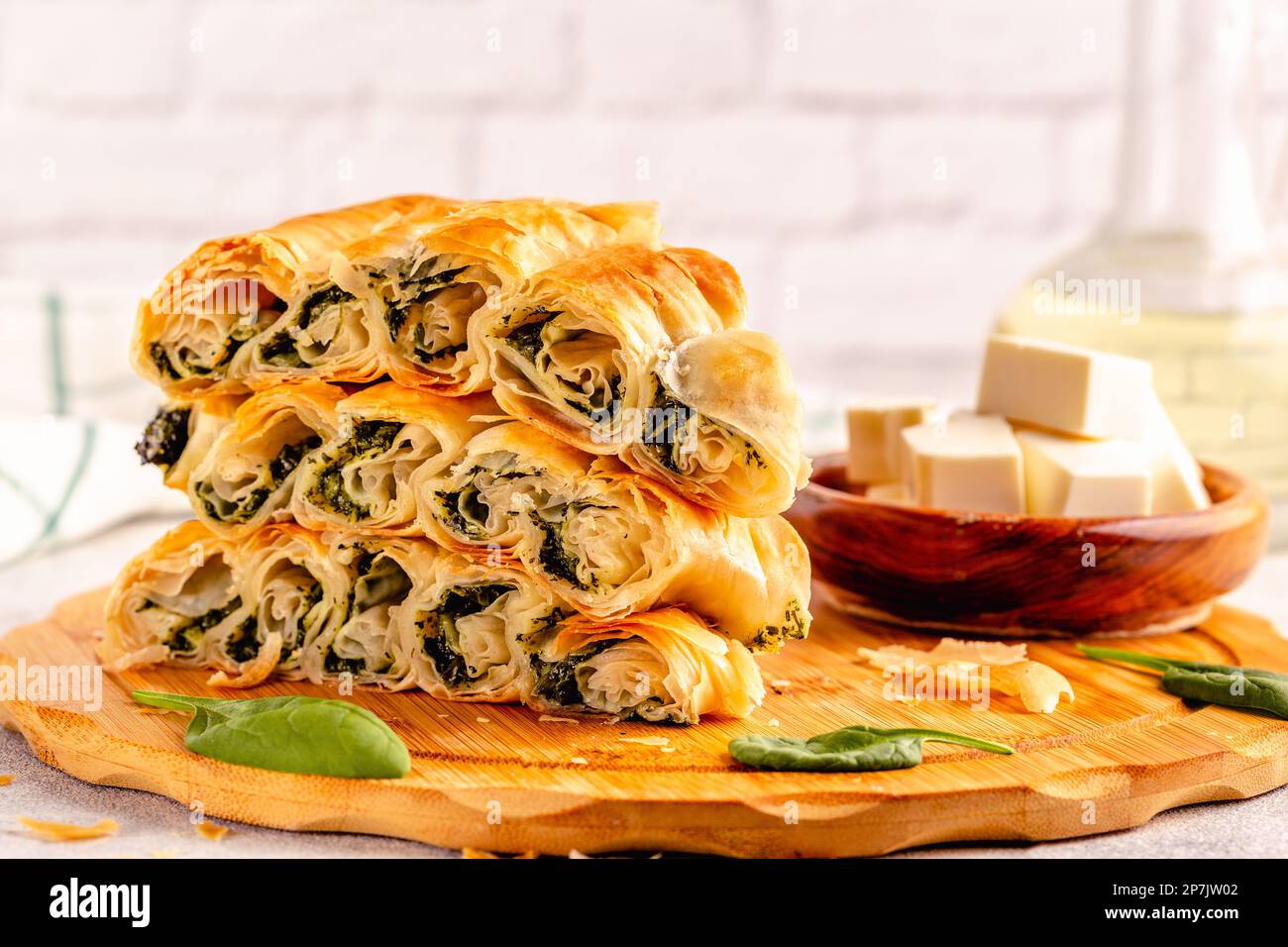 Spanakopita, greek phyllo pastry pie with spinach and feta cheese ...