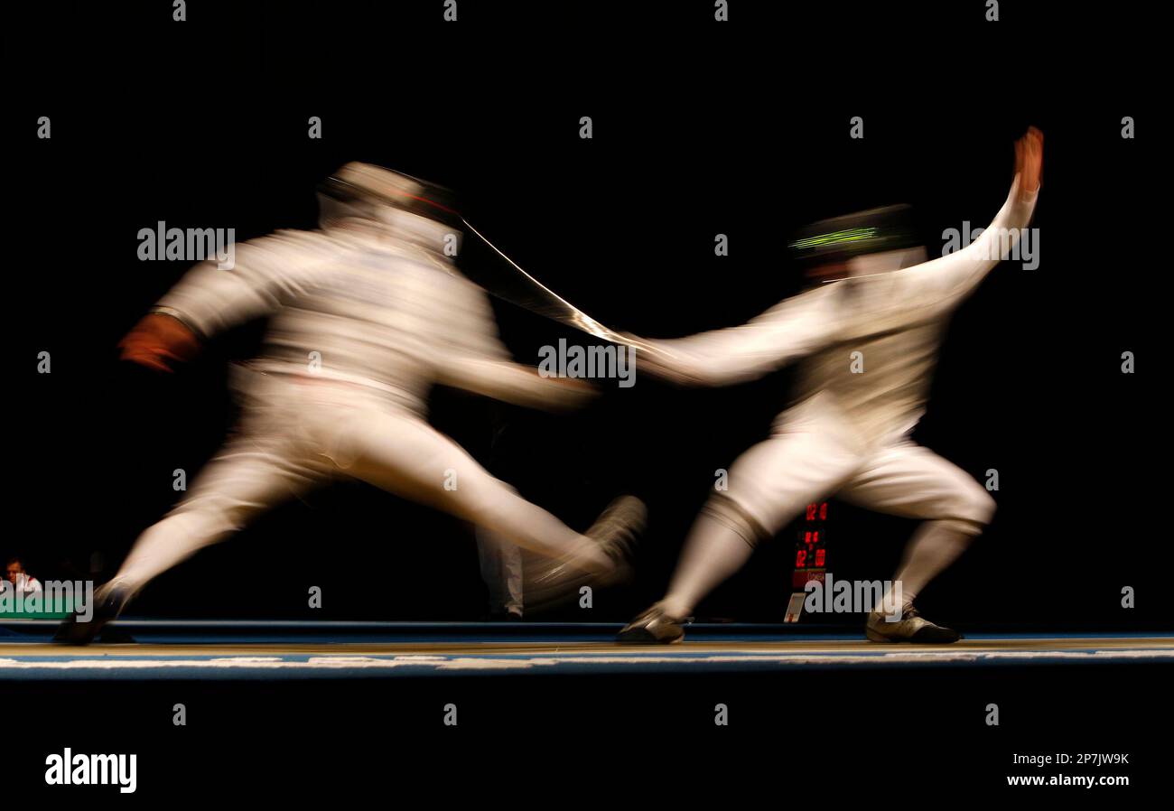 USA Fencer, Gerek Meinhardt takes on Mostafa Nagati of Egypt in the Men ...