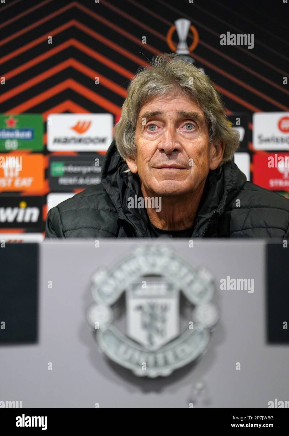 Real Betis manager Manuel Pellegrini during a press conference at Old ...