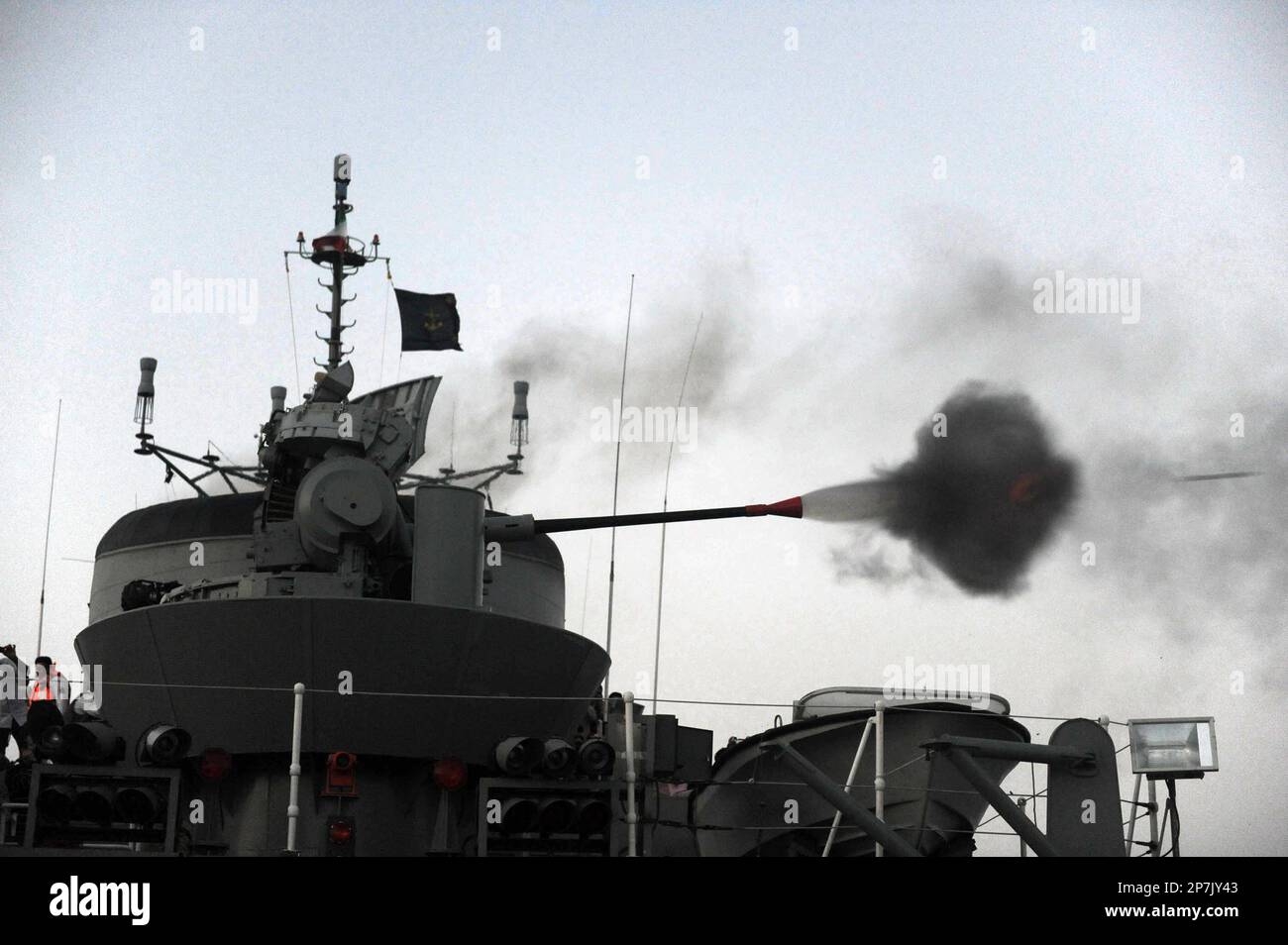 Iran's Jamaran guided-missile destroyer, fires, during an exercise in ...