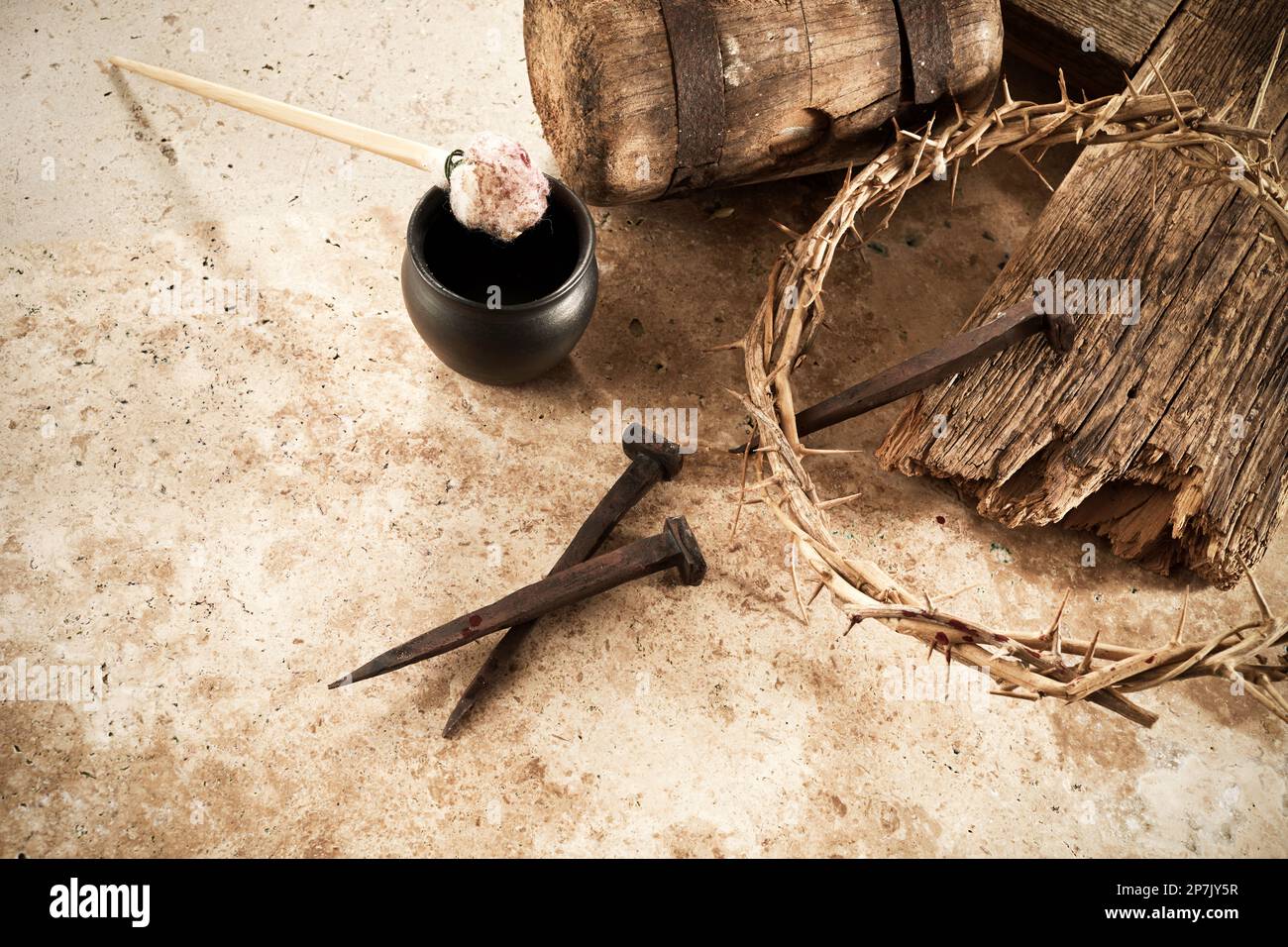 Crucifixion Of Jesus Christ. Cross With three Nails And Crown Of Thorns ...