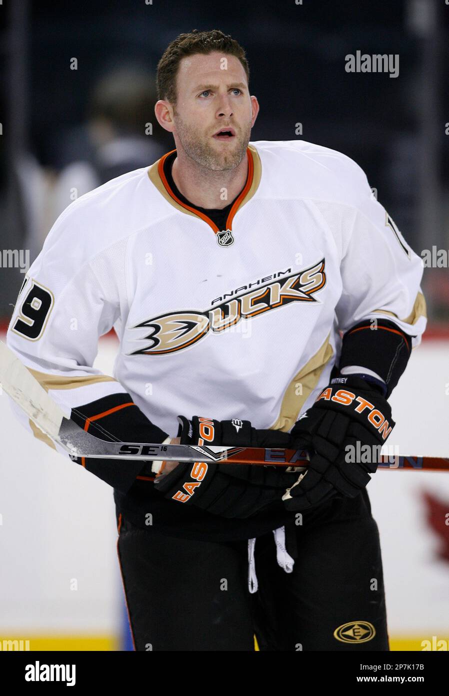NHL player profile photo on Anaheim Ducks' Ryan Whitney during a recent game in Calgary, Alberta ...