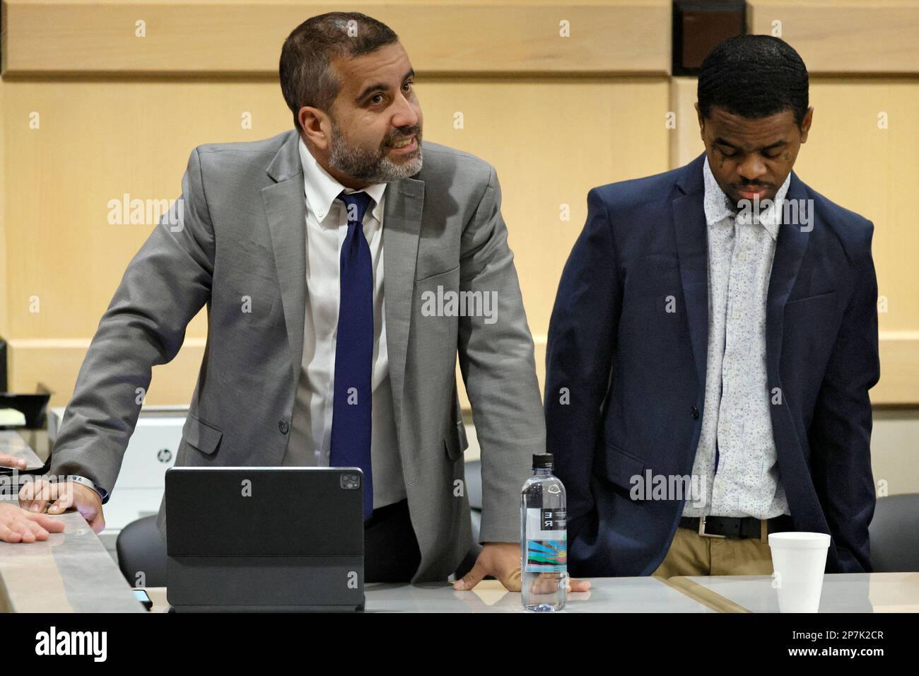 Attorney Mauricio Padilla stands with his client, suspected shooting ...