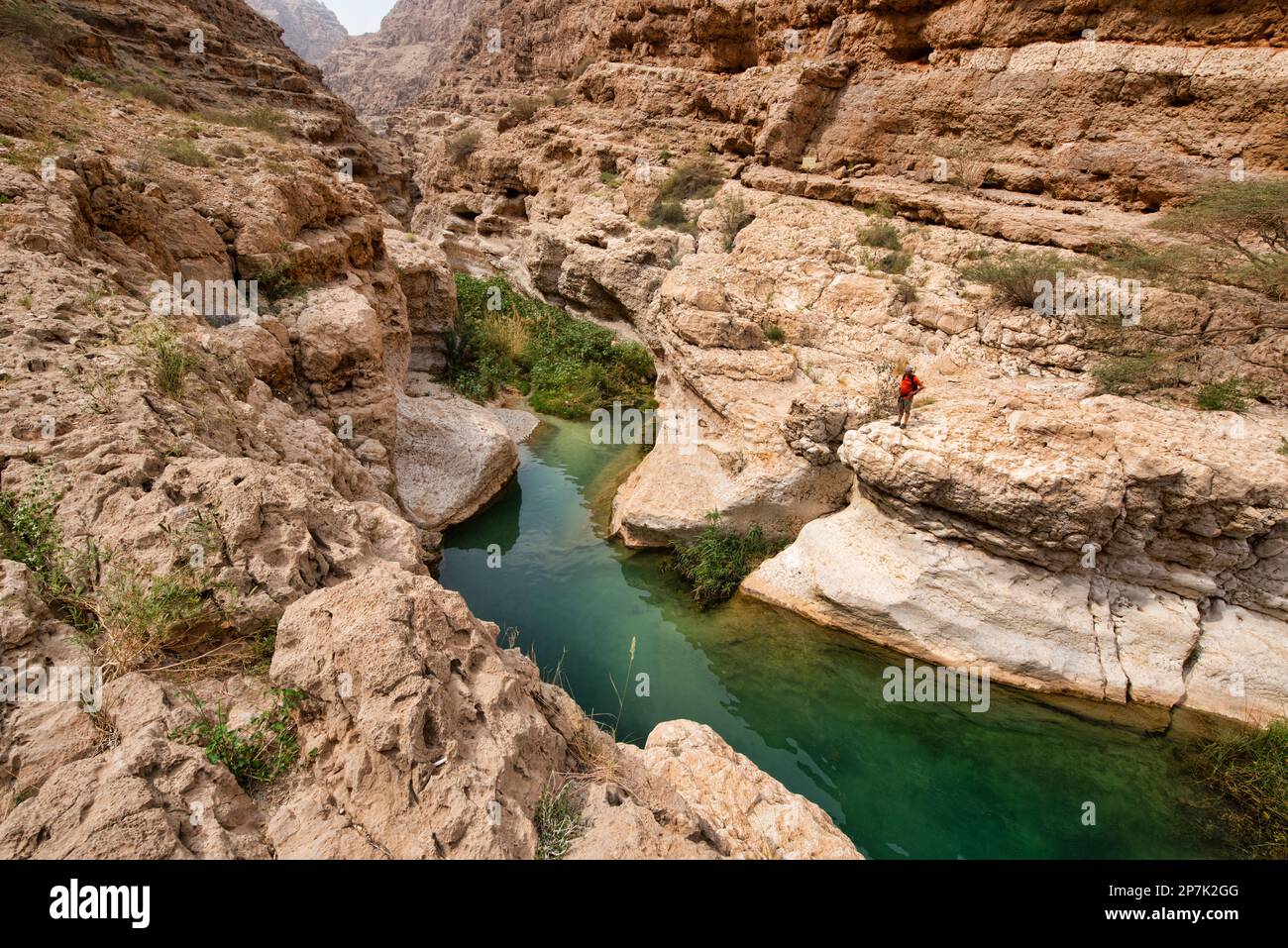 Turquoise water flowing through the Wadi Shab canyon, Wadi Ash Shab ...