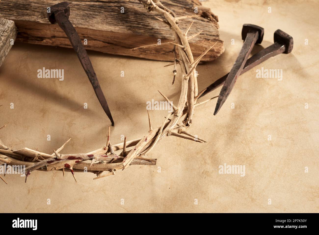 Crucifixion Of Jesus Christ. Cross With three Nails And Crown Of Thorns ...