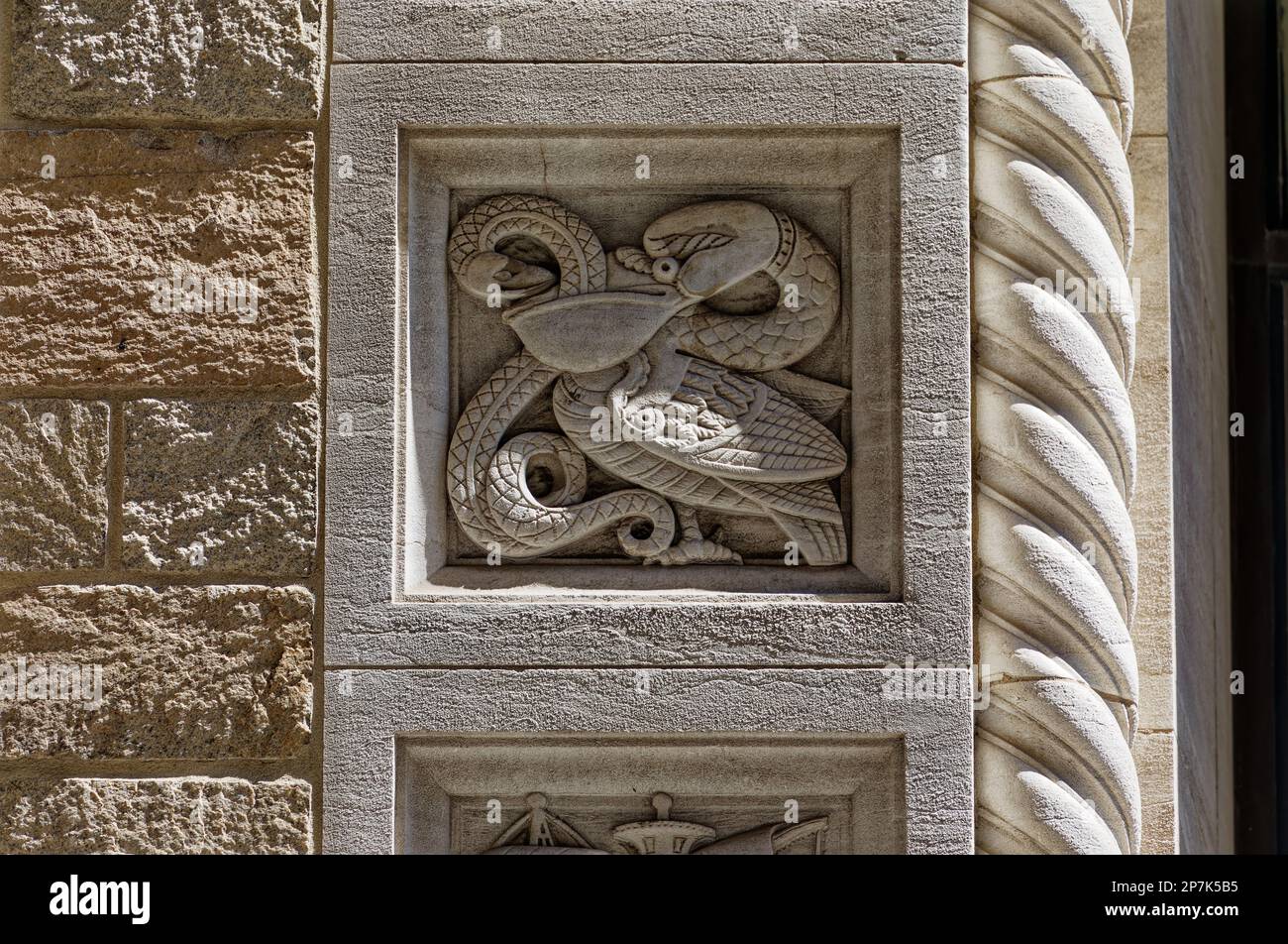 Detail, carved stone block from arched entry to Seaman’s Bank for ...