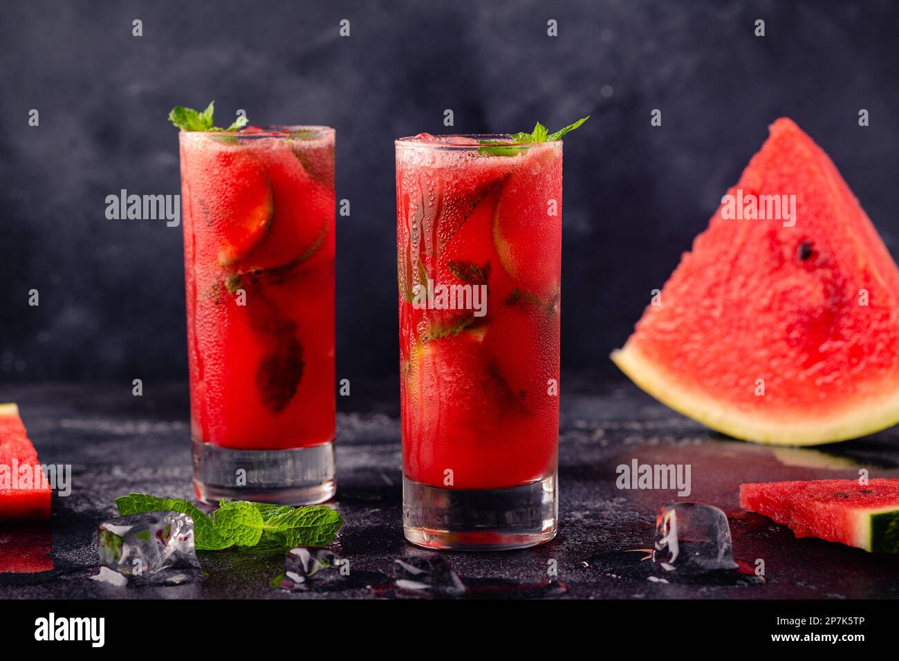 Watermelon alcoholic or non-alcoholic cocktail, mojito cocktail with ...