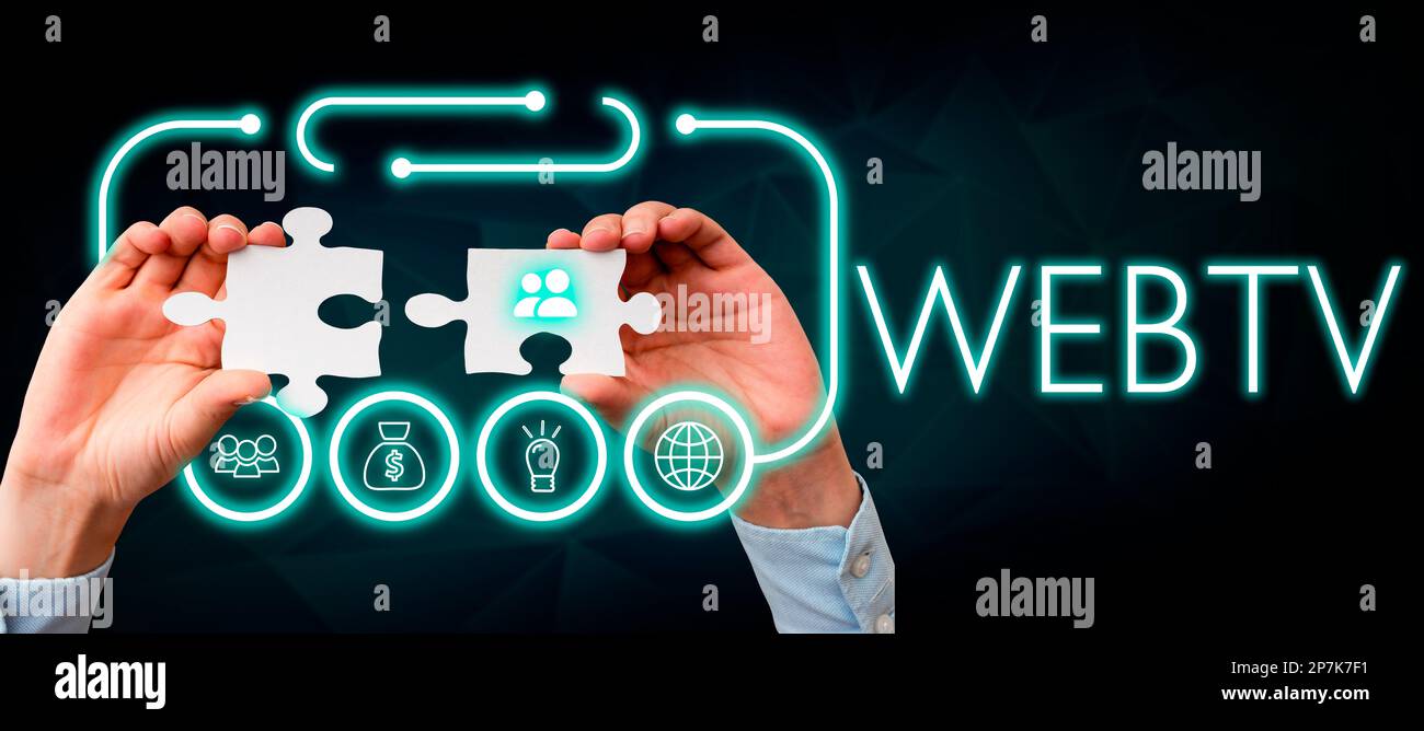 Sign displaying Webtv. Conceptual photo Internet transmission programs ...