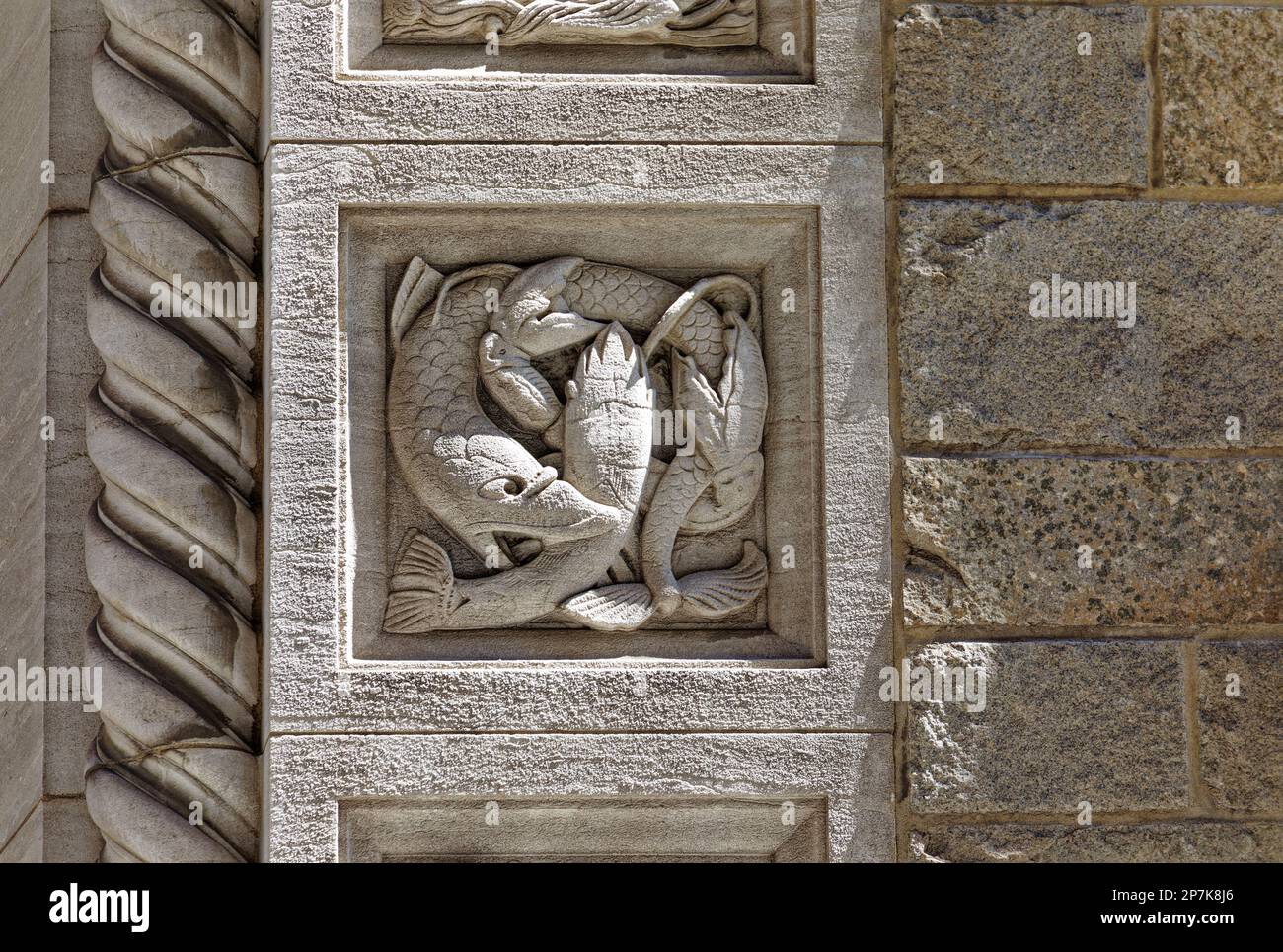 Detail, carved stone block from arched entry to Seaman’s Bank for ...