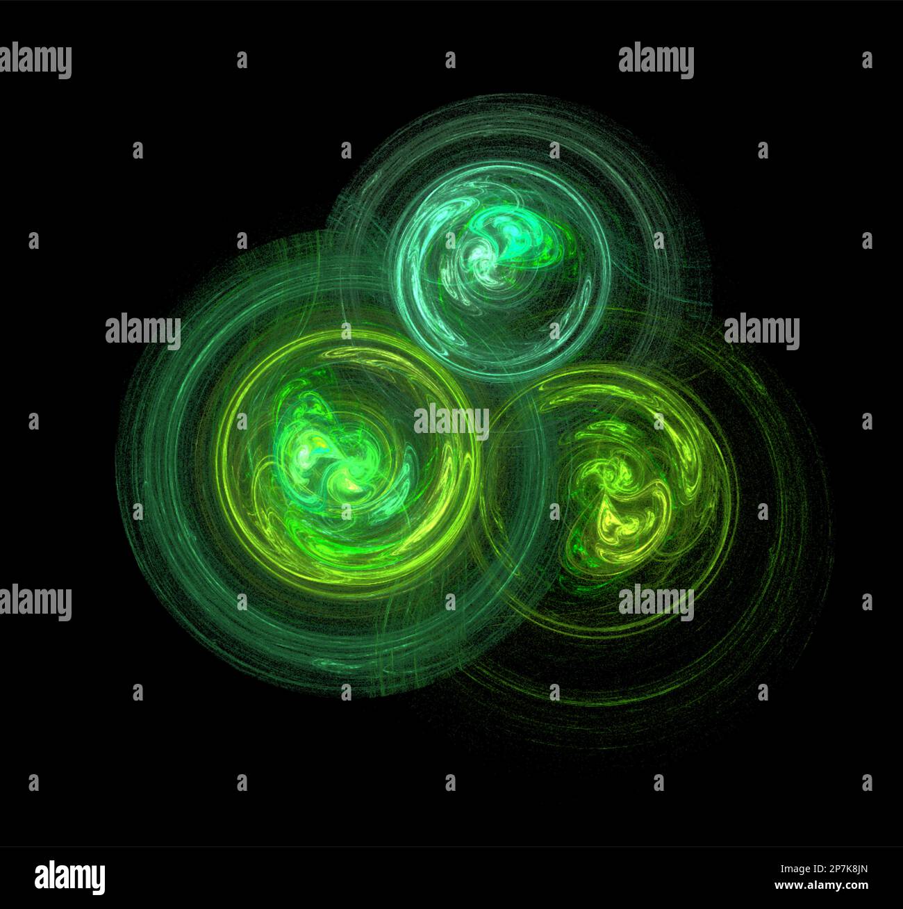 yellow and green abstract drawing on a black background, color digital ...