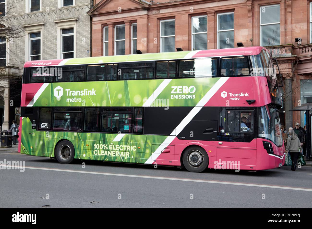 pink metro translink 100% electric belfast city bus public transport ...