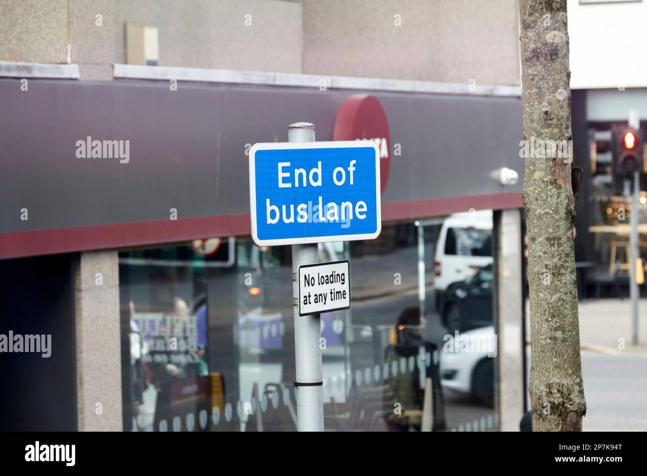 end of bus lane sign seen from high up vantage point Belfast Northern ...