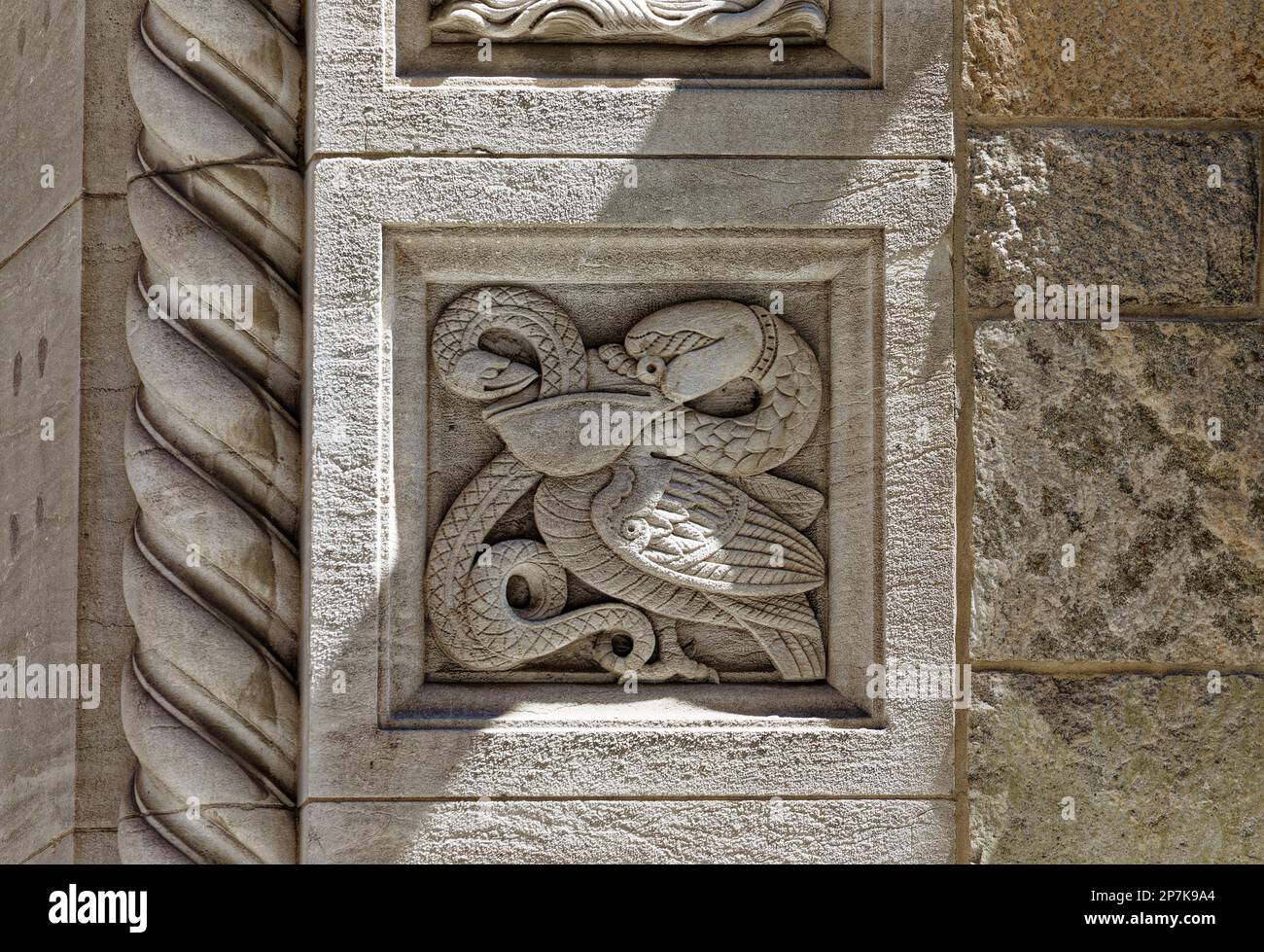 Detail, carved stone block from arched entry to Seaman’s Bank for ...