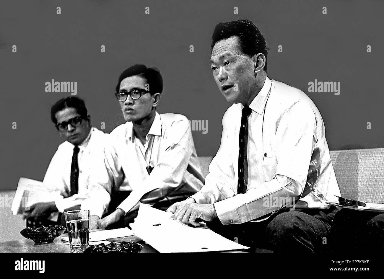 Mr Lee Kuan Yew at a press conference at TV Singapore on the separation of Singapore from ...