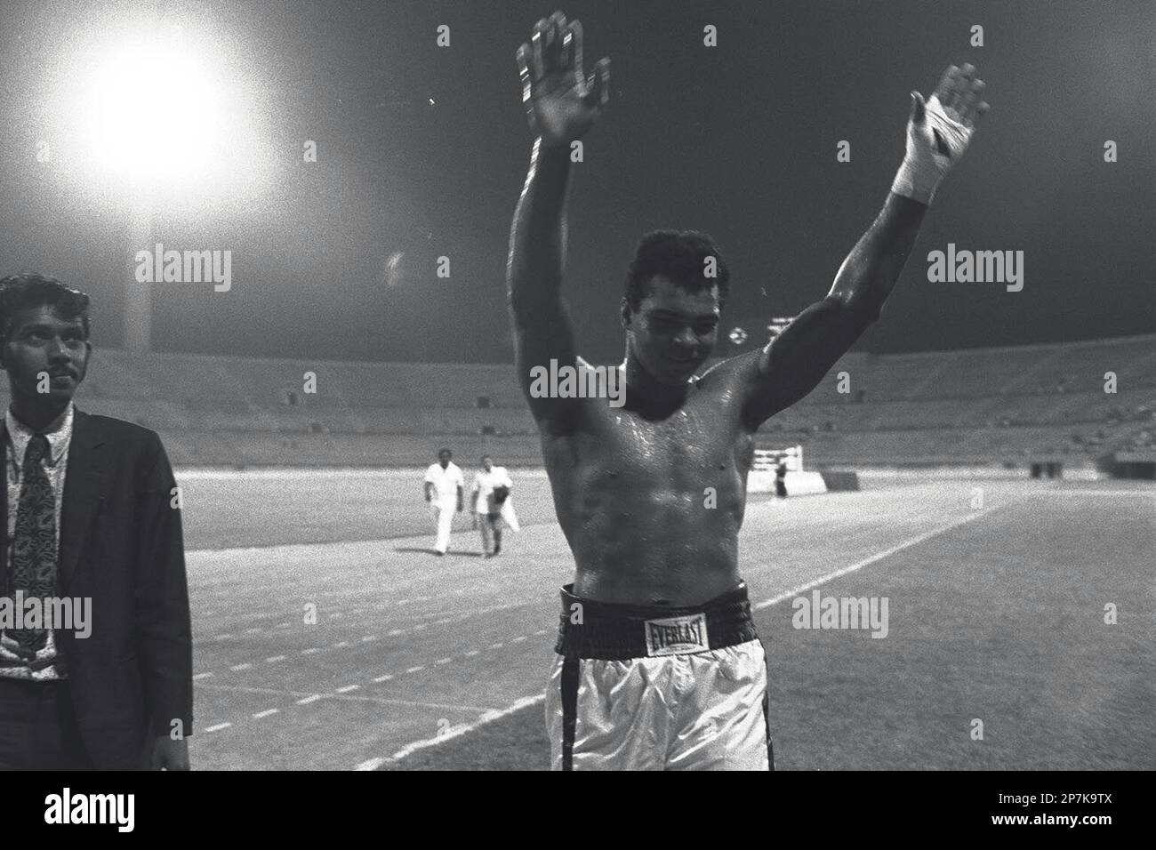 Boxer Muhammad Ali acknowledging spectators after completing a five ...