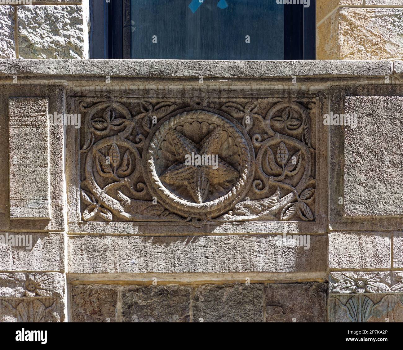 Detail, carved stone spandrel from Seaman’s Bank for Savings at 74 Wall ...