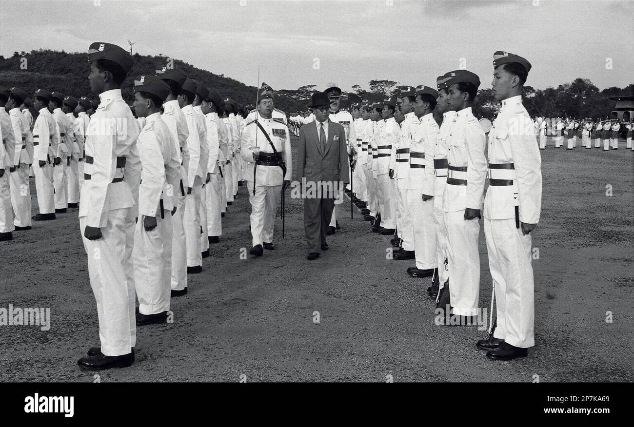 Singapore's Chief Minister Lim Yew Hock inspecting the 1st Battalion ...