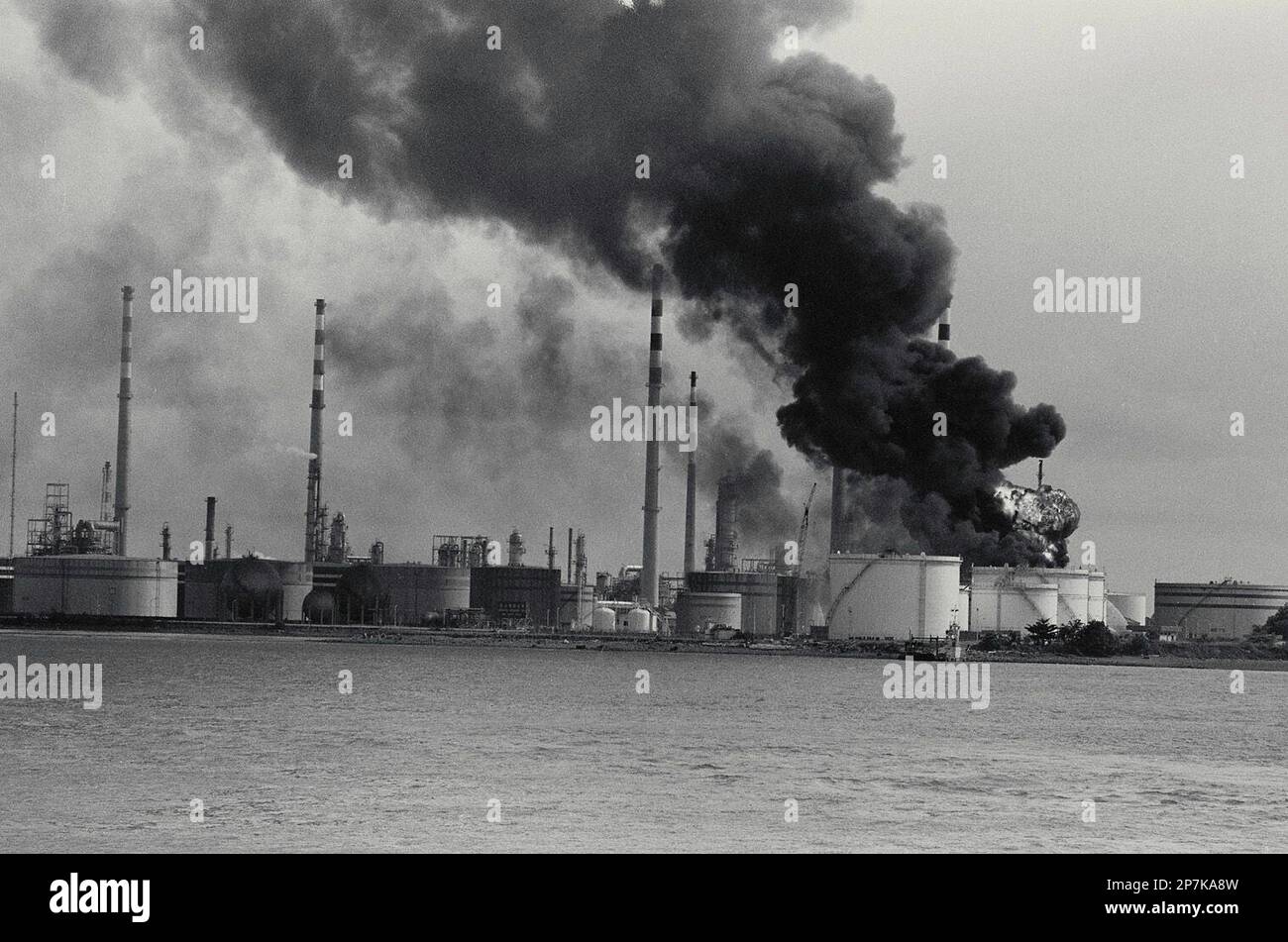 Fire broke out in two naphtha tanks at a refinery in Pulau Merlimau ...