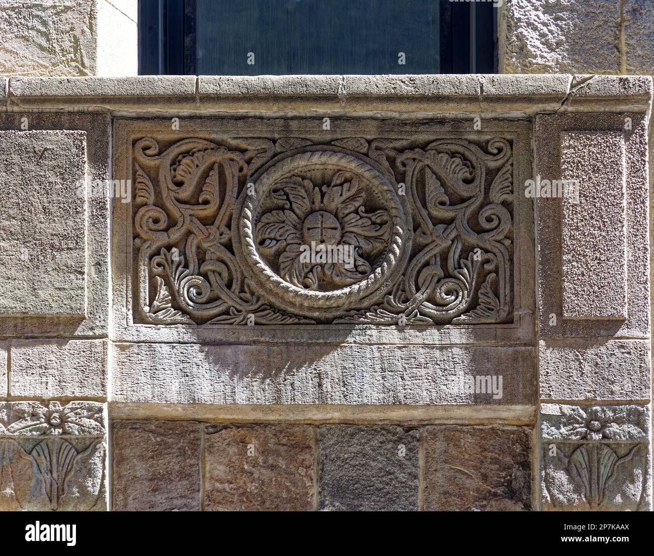 Detail, carved stone spandrel from Seaman’s Bank for Savings at 74 Wall ...