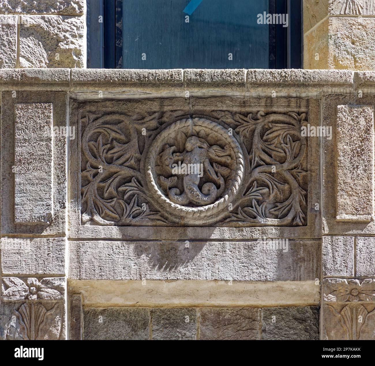 Detail, carved stone spandrel from Seaman’s Bank for Savings at 74 Wall ...