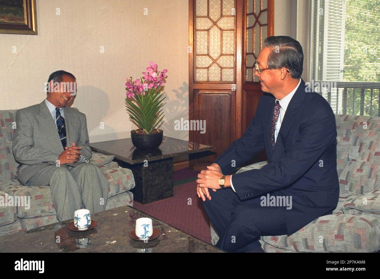 Cambodian Prime Minister Prince Norodom Ranariddh (left) calls on ...